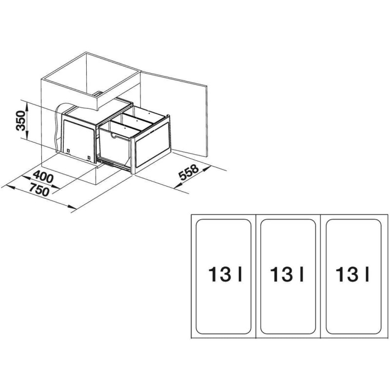 Cos de gunoi incorporat automat Blanco BOTTON Pro 60/3, 13 litrii