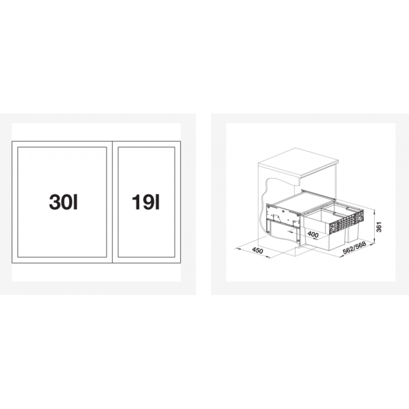 Cos de gunoi incorporabil Blanco SELECT II 60/2, 1x30 litrii si 1x19 ...