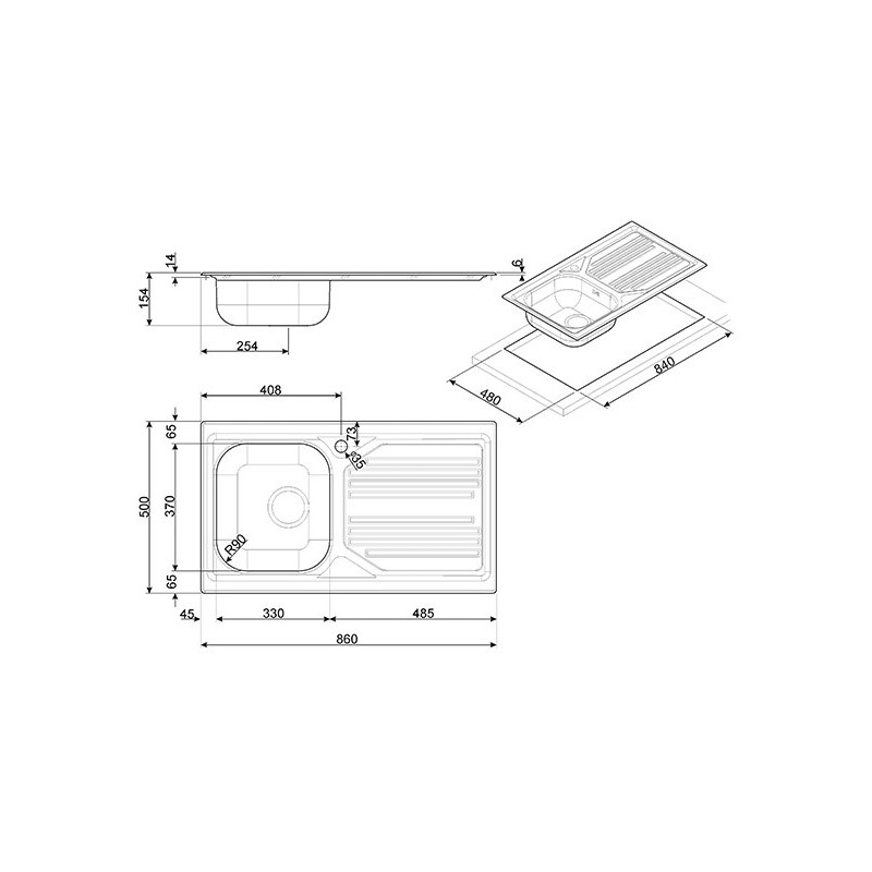 Chiuveta Smeg Inox cu 1 cuva si picurator LYP861S (860x500mm)